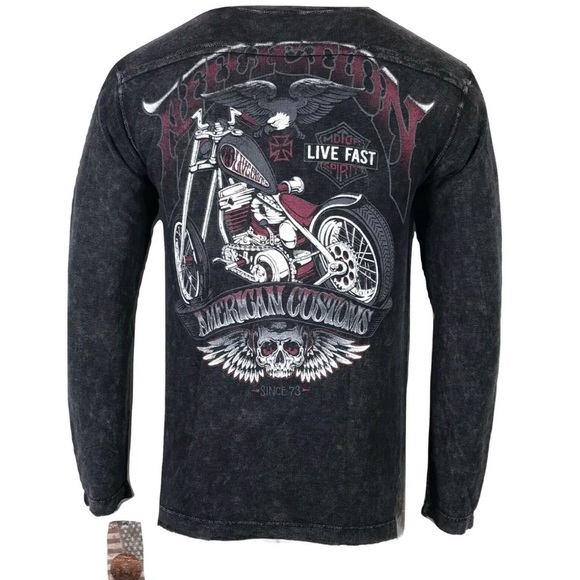 Affliction | Shirts | Affliction Mens Tshirt Stacked Motors Biker Skull ...